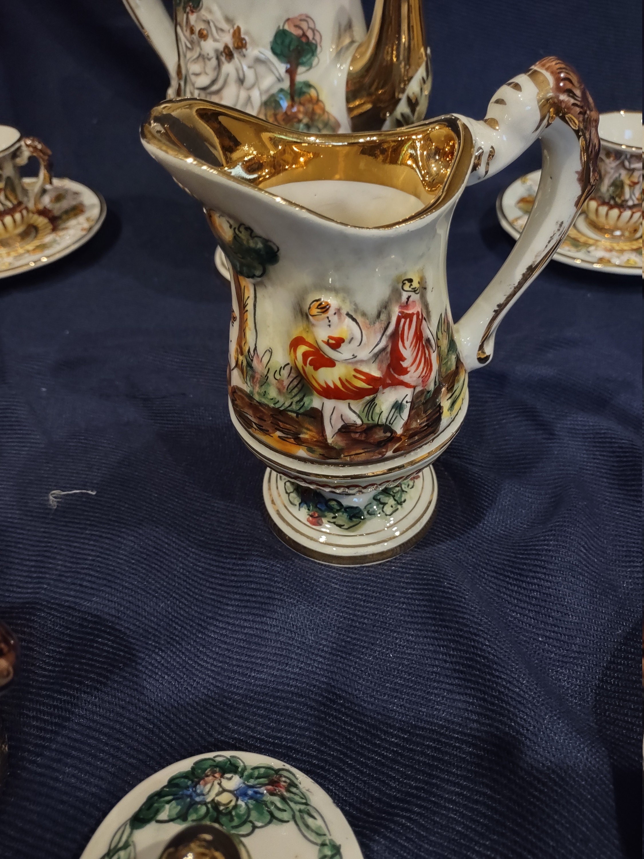 Rare Antique R.capodimonte Italy Gold/tan Relief Cherubs/camel Tea Set ...