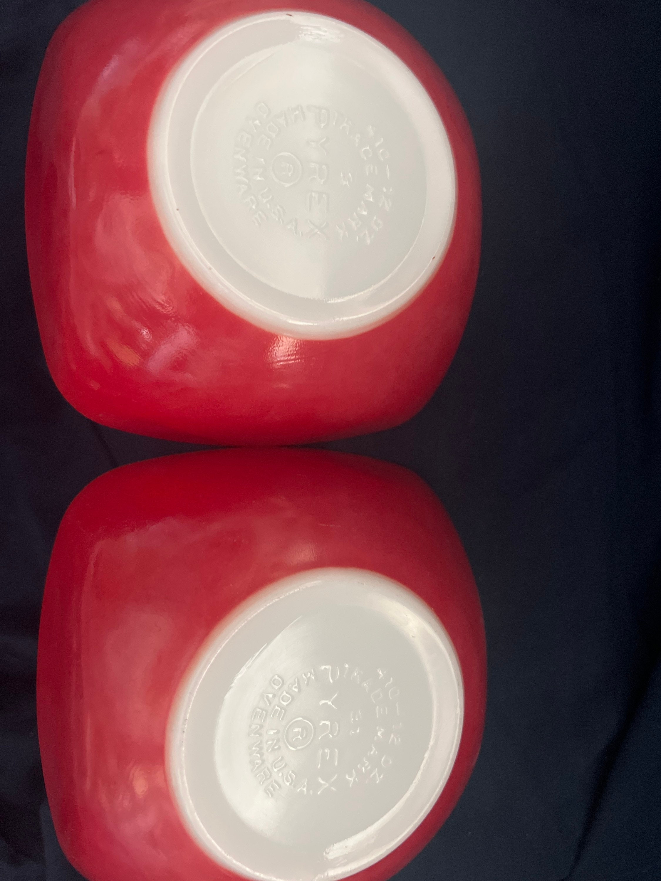 Pyrex 410 Red Square Hostess 12 Oz Snack Ramekin Bowls White Milk Glass ...