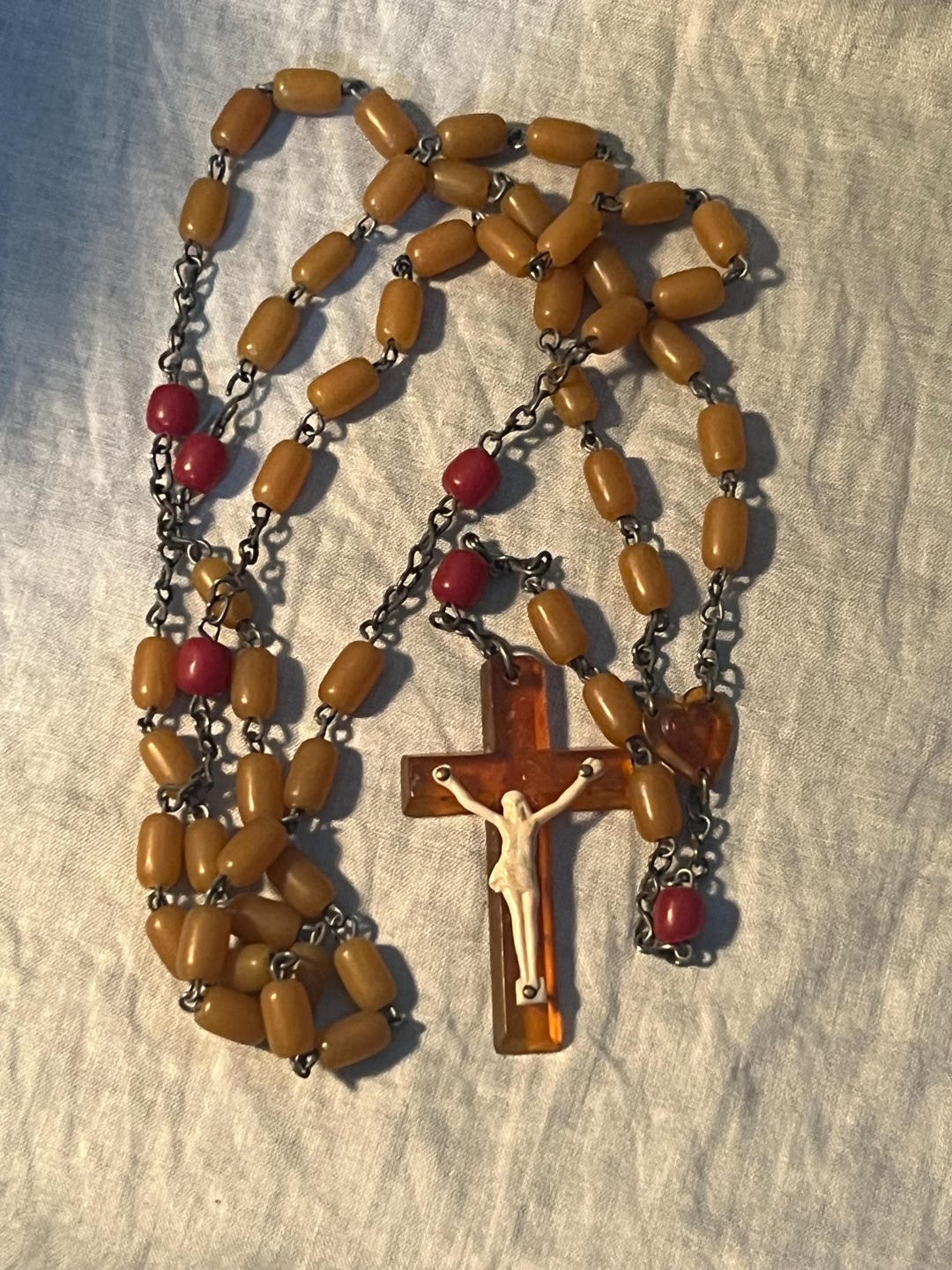 Vintage Carmel Colored Bakelite Rosary Amber Cross - Etsy