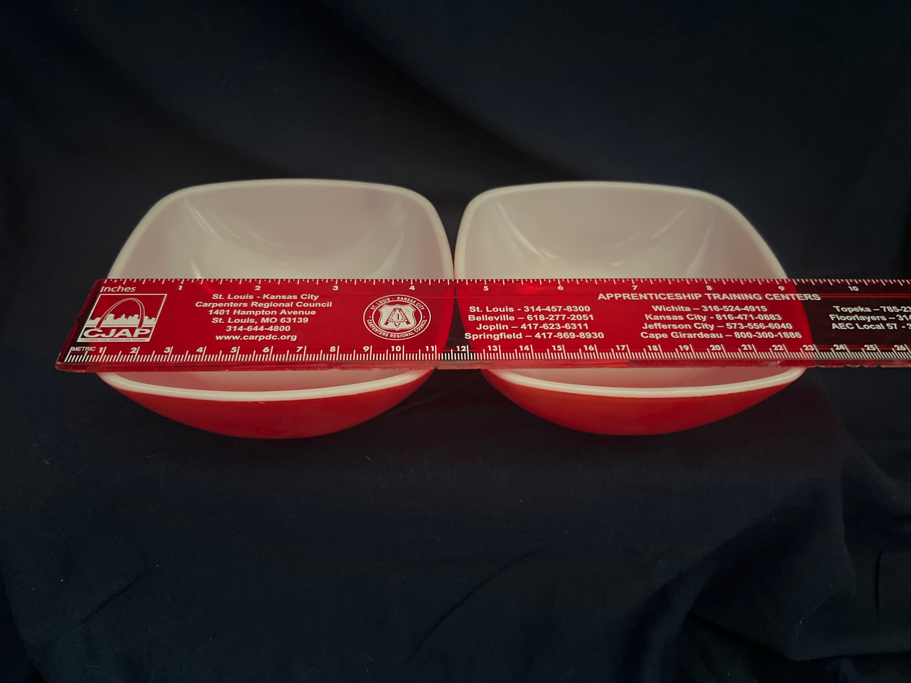 Pyrex 410 Red Square Hostess 12 Oz Snack Ramekin Bowls White Milk Glass ...