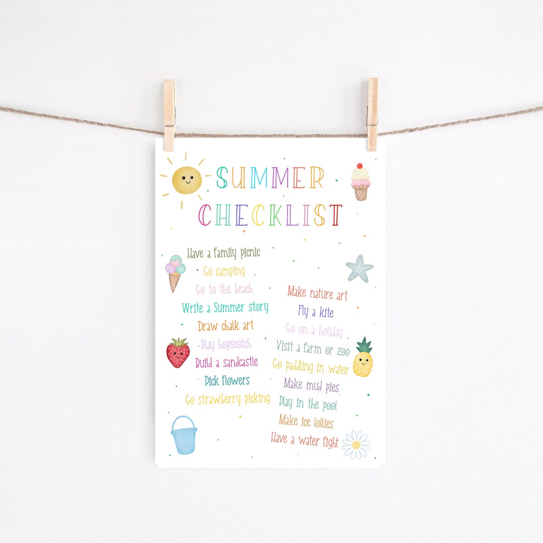 DIGITAL DOWNLOAD Summer Checklist | Bucket List | Child's Summer Tick ...