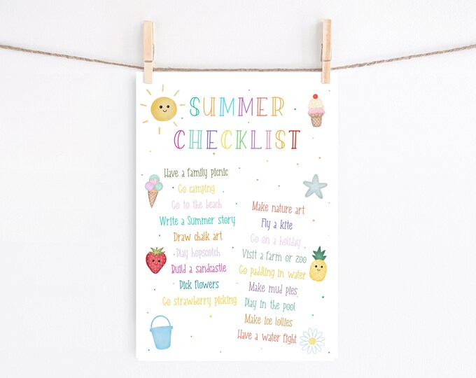 DIGITAL DOWNLOAD Summer Checklist | Bucket List | Child's Summer Tick ...
