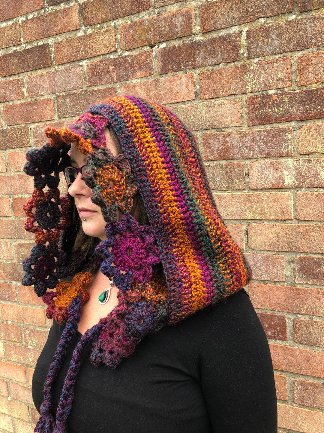 Floral Pixie Hood, Long Pointed Crochet Festival Hood. - Etsy