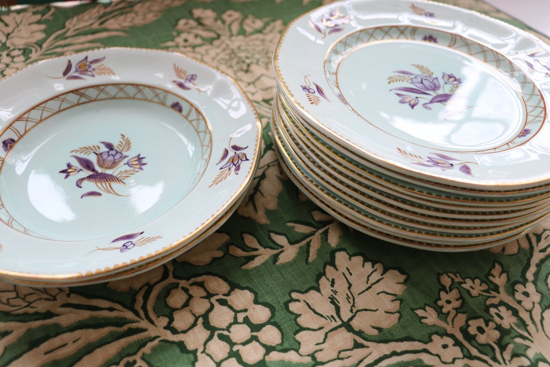 Antique Adams English Handpainted Set of Ten Plates, Two Soups Regent ...