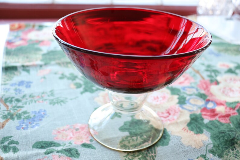 Antique Cranberry Glass Pedestal Bowl - Etsy