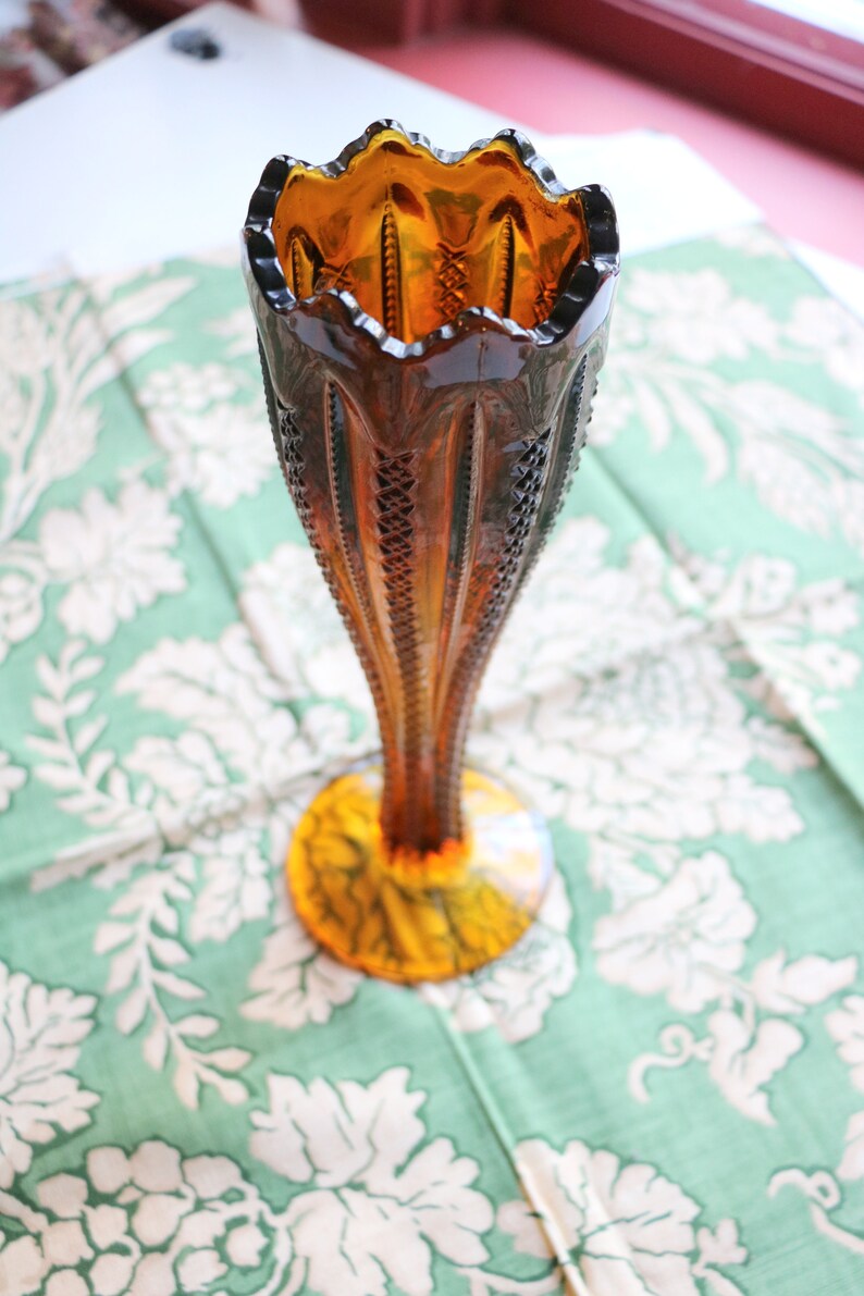 Vintage Amber Pressed Glass Bud Vase - Etsy
