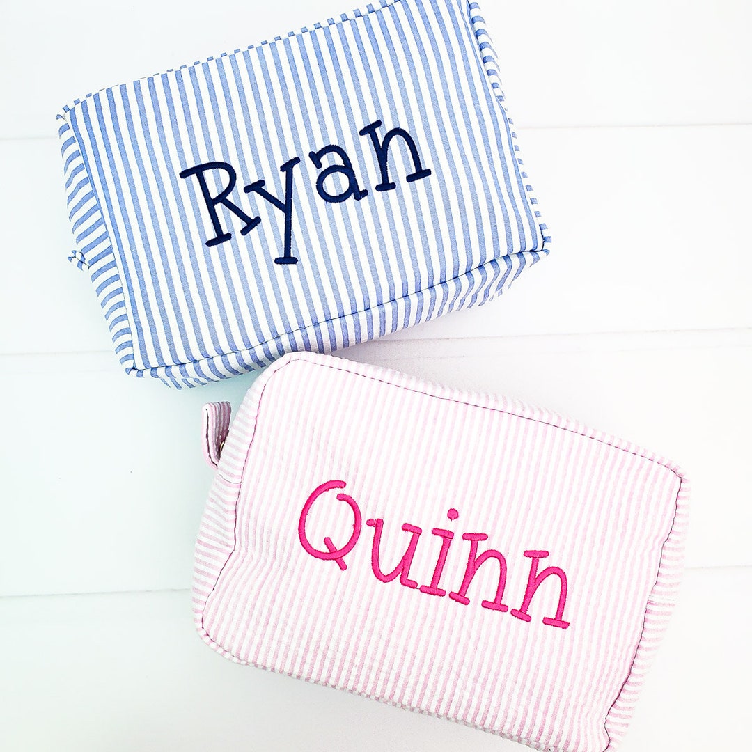 Monogrammed Seersucker Pouch for Kids - Personalized Childrens Travel ...