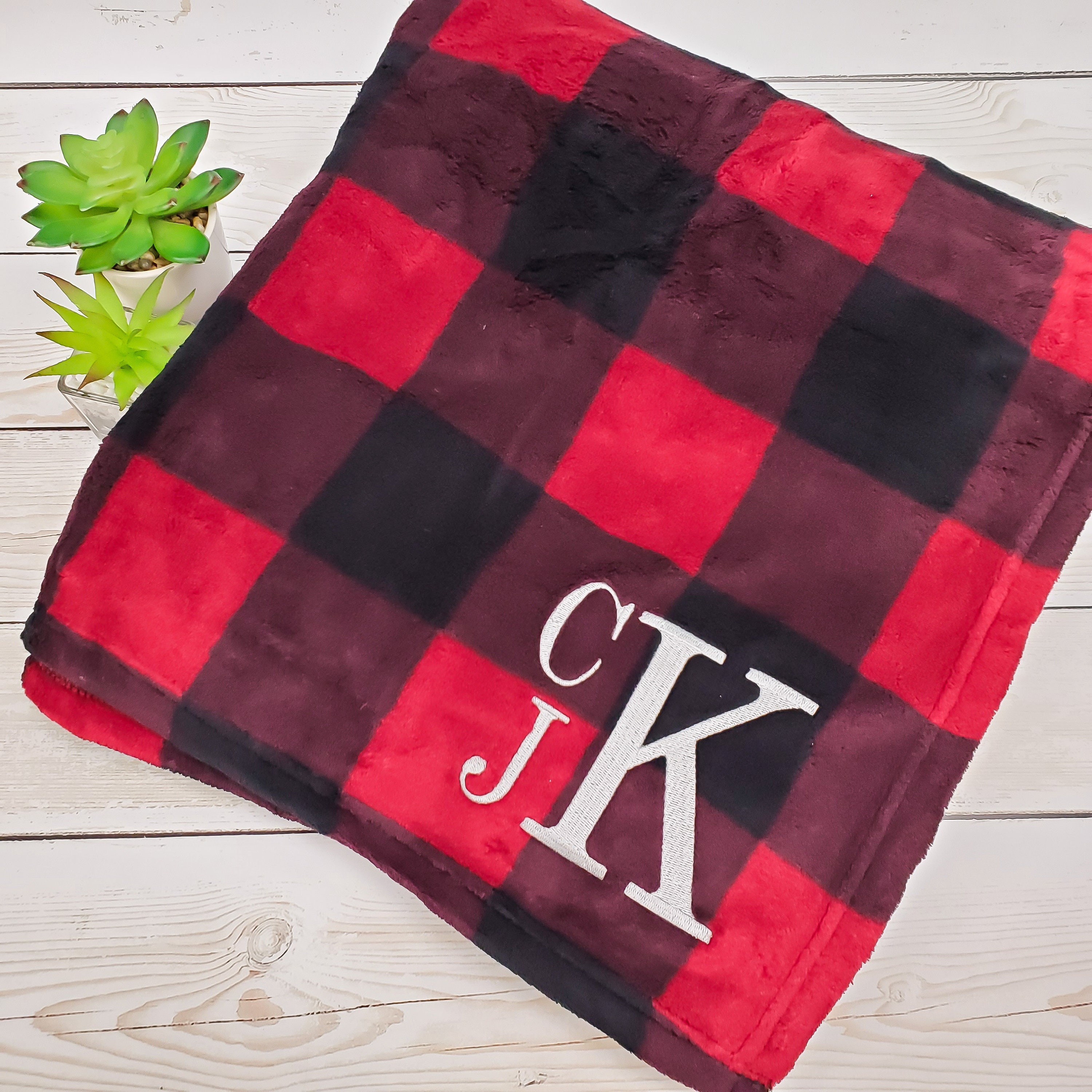 Buffalo Plaid Fleece Blanket Monogrammed Blanket | Etsy