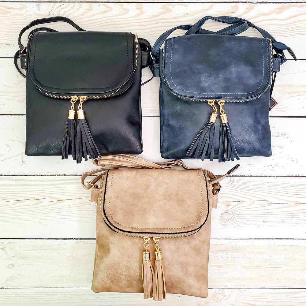 Fold-over Two Compartment Crossbody Purse With Tassels 3 | Etsy