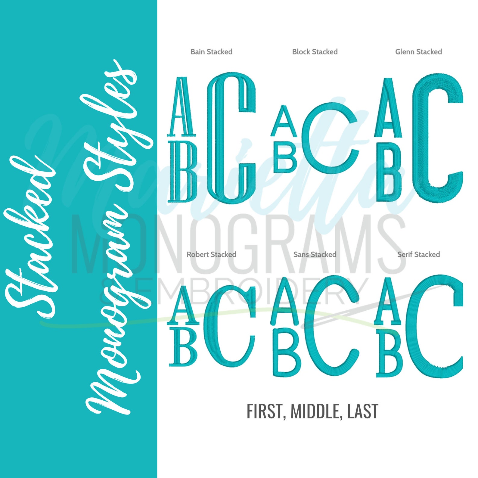Marietta Monograms Embroidery Font Choices Stacked Monograms | Etsy