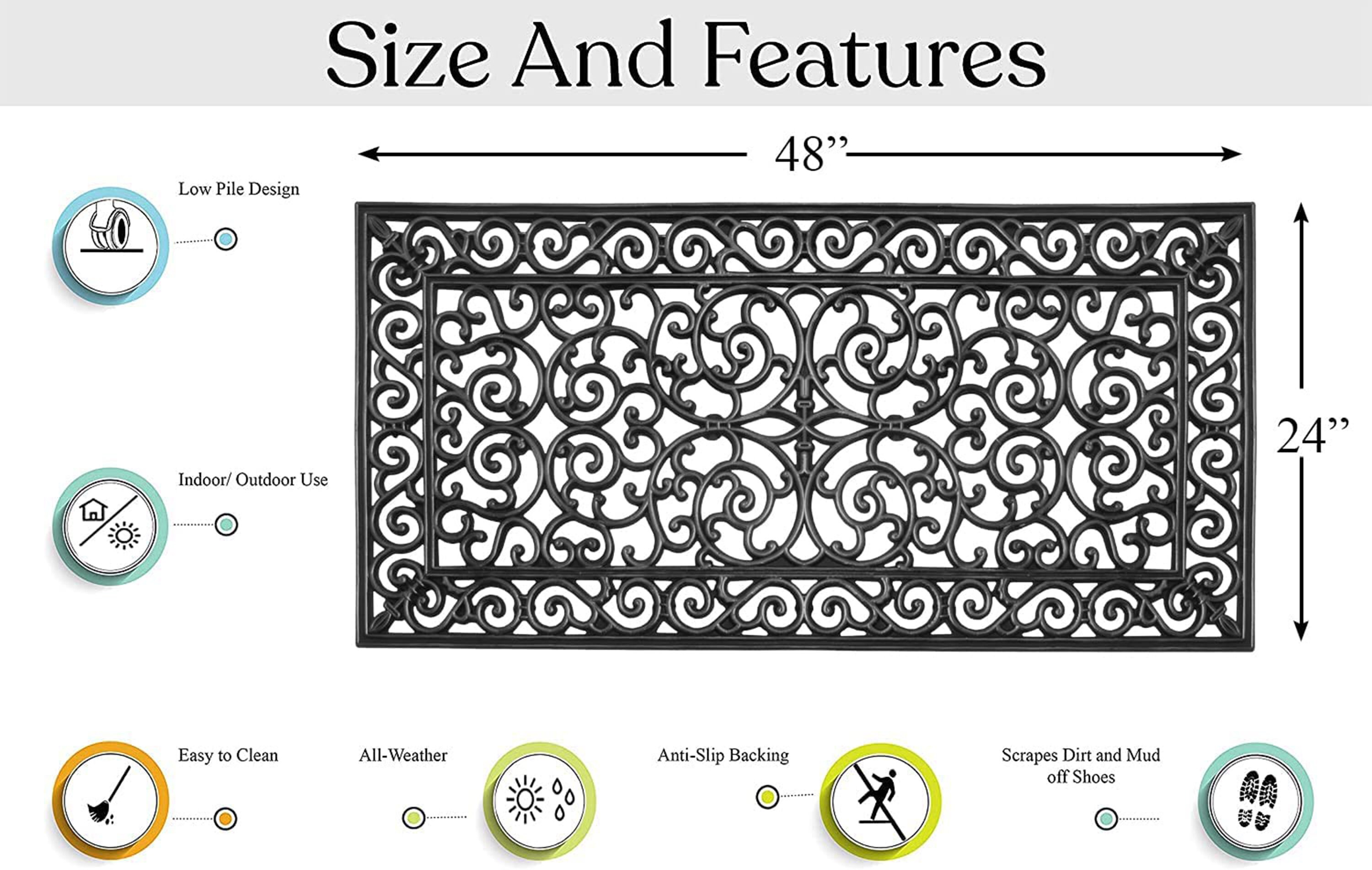 A1HC Extra Large Outdoor Floor Mat, Natural Rubber, 24x48, Ideal for ...