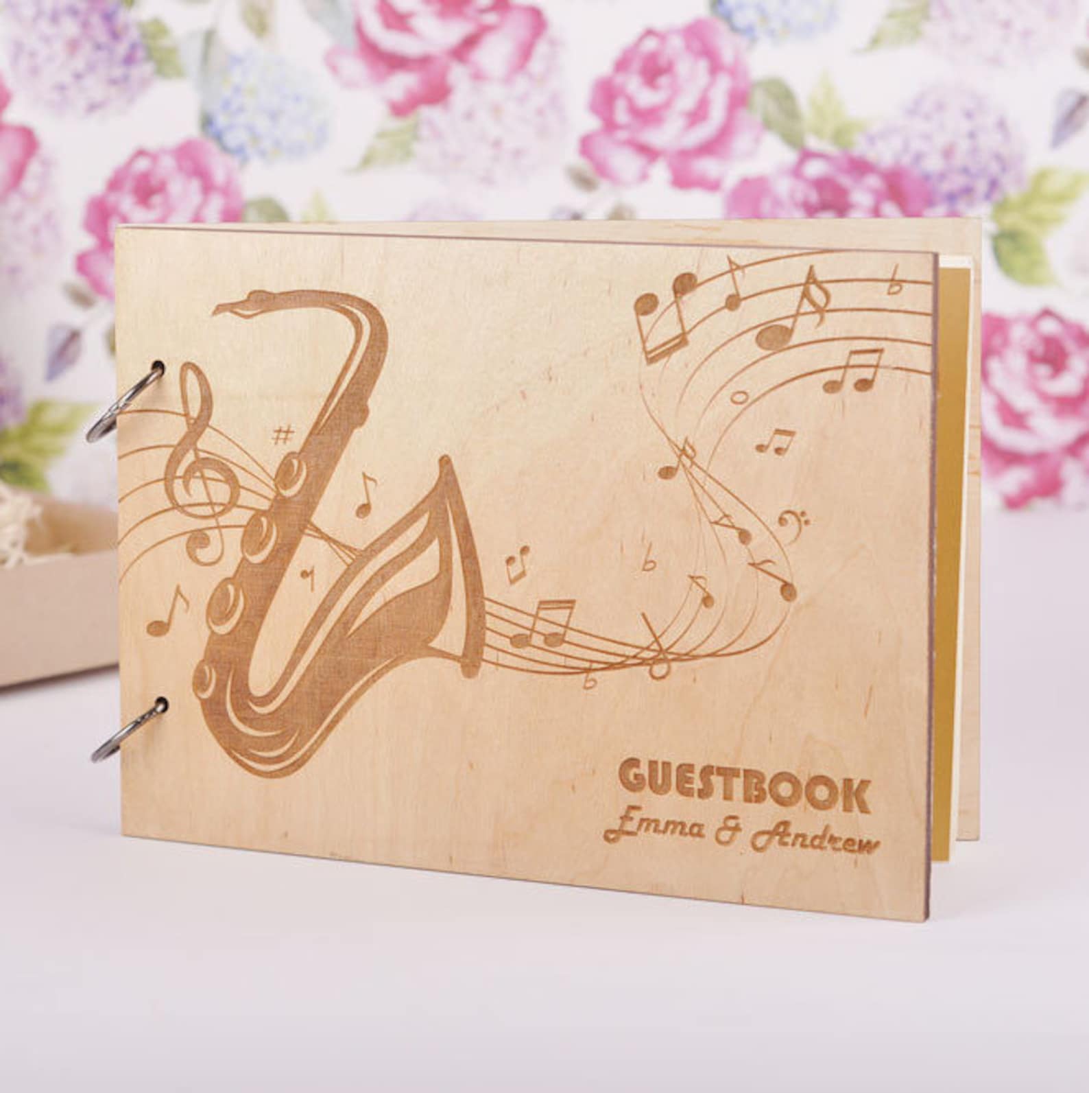 Wedding guestbook music style wooden wedding guest book | Etsy