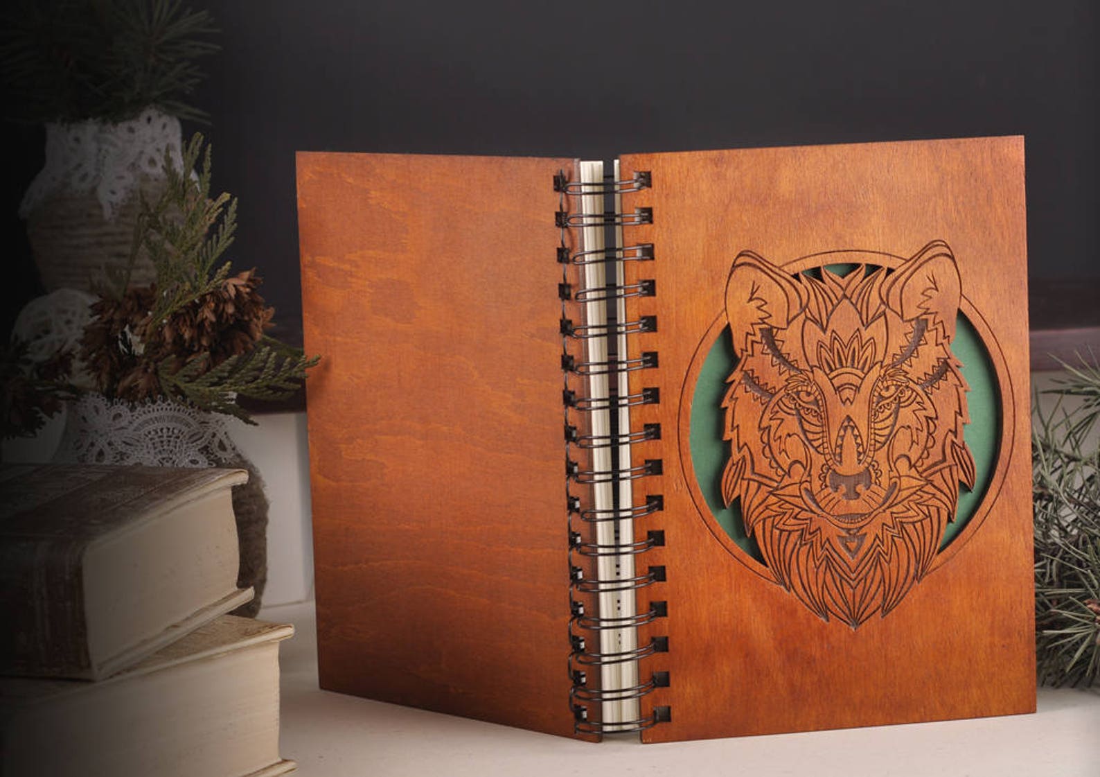 Wooden Notebook Wolf on the Cover Wooden Journal Memory Book - Etsy