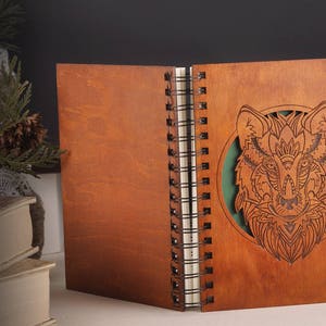 Wooden Notebook Wolf on the Cover Wooden Journal Memory Book Birthday ...