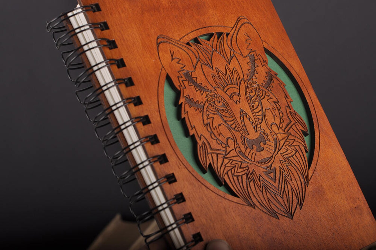 Wooden Notebook Wolf on the Cover Wooden Journal Memory Book | Etsy