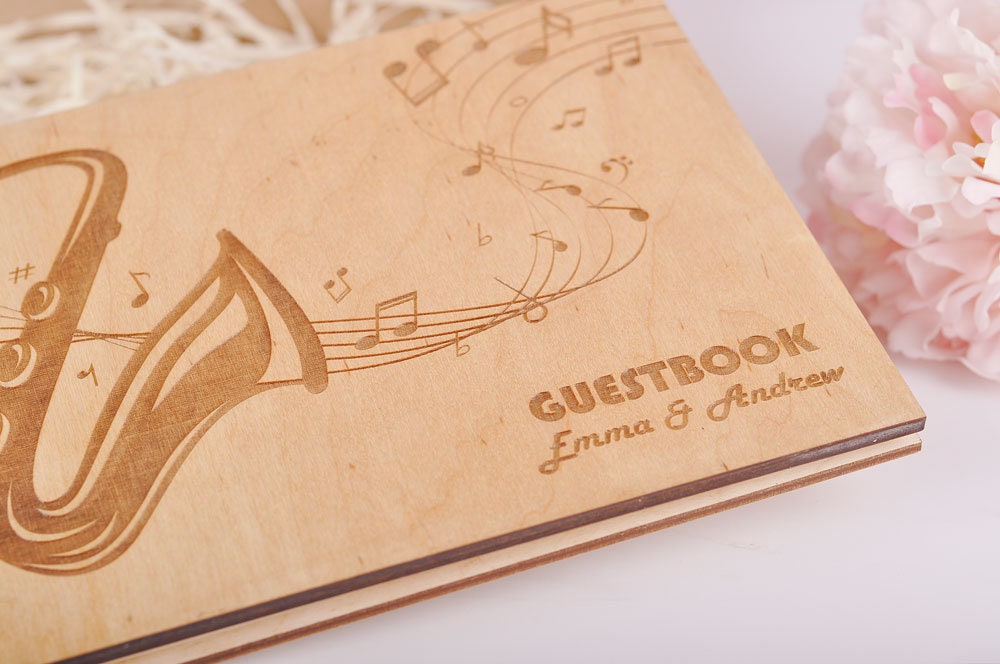 Wedding guestbook music style wooden wedding guest book | Etsy