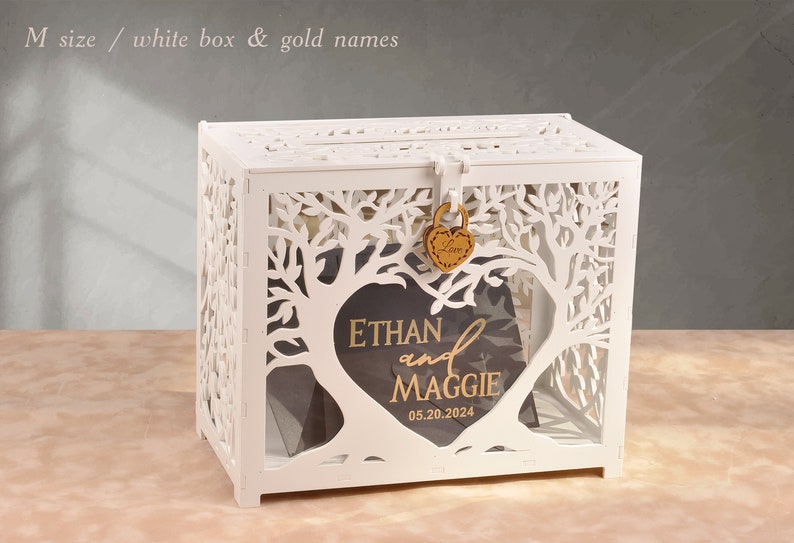 Rustic Wedding Card Box With Slot and Lock, Wooden Wedding Card Box ...