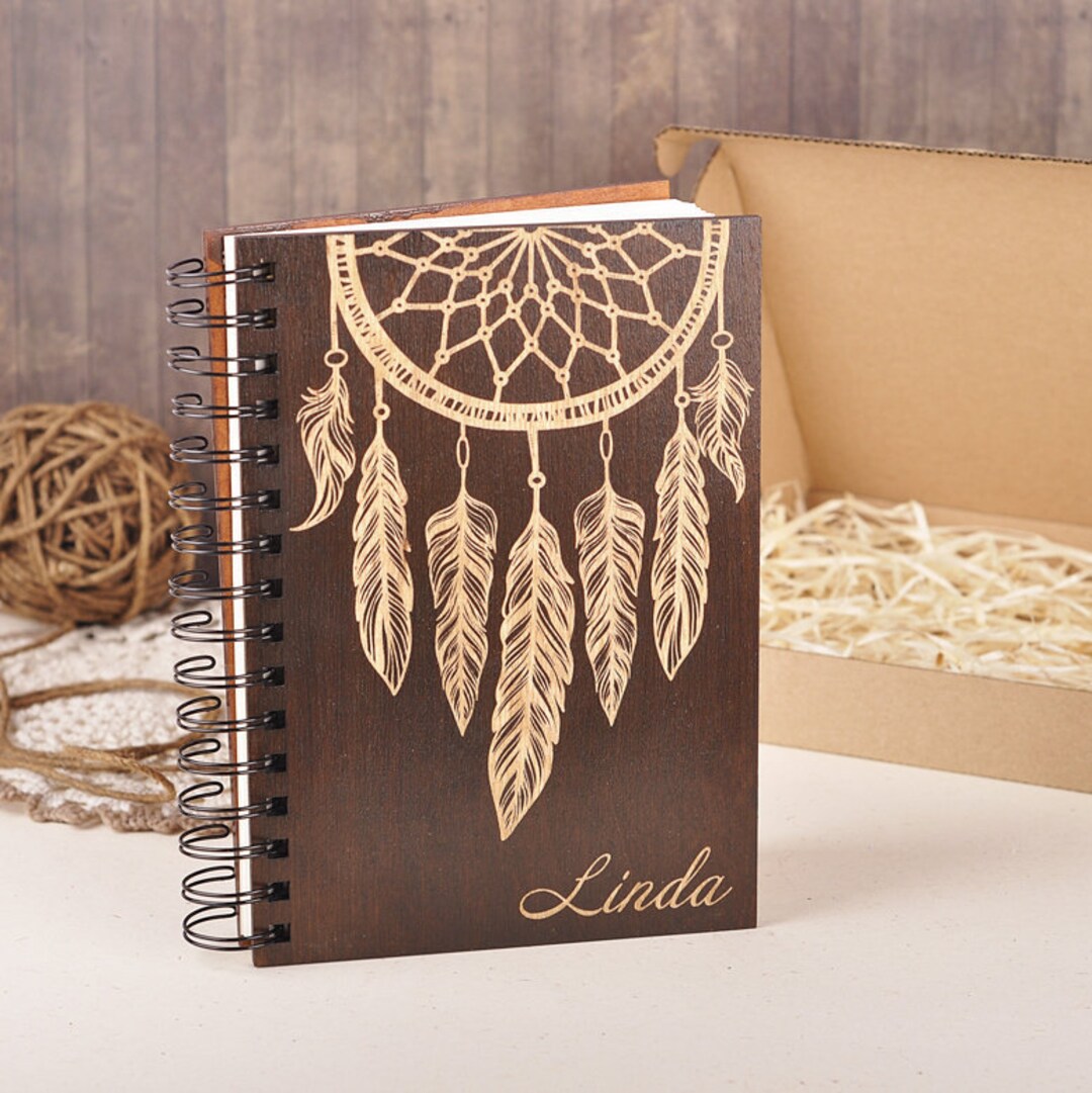 Engraved Wooden Journal: Dreamcatcher Design, Personalized Notebook - Etsy