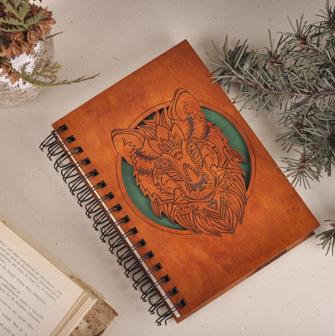 Laser Cut Wolf Wooden Notebook, Engraved Journal - Etsy