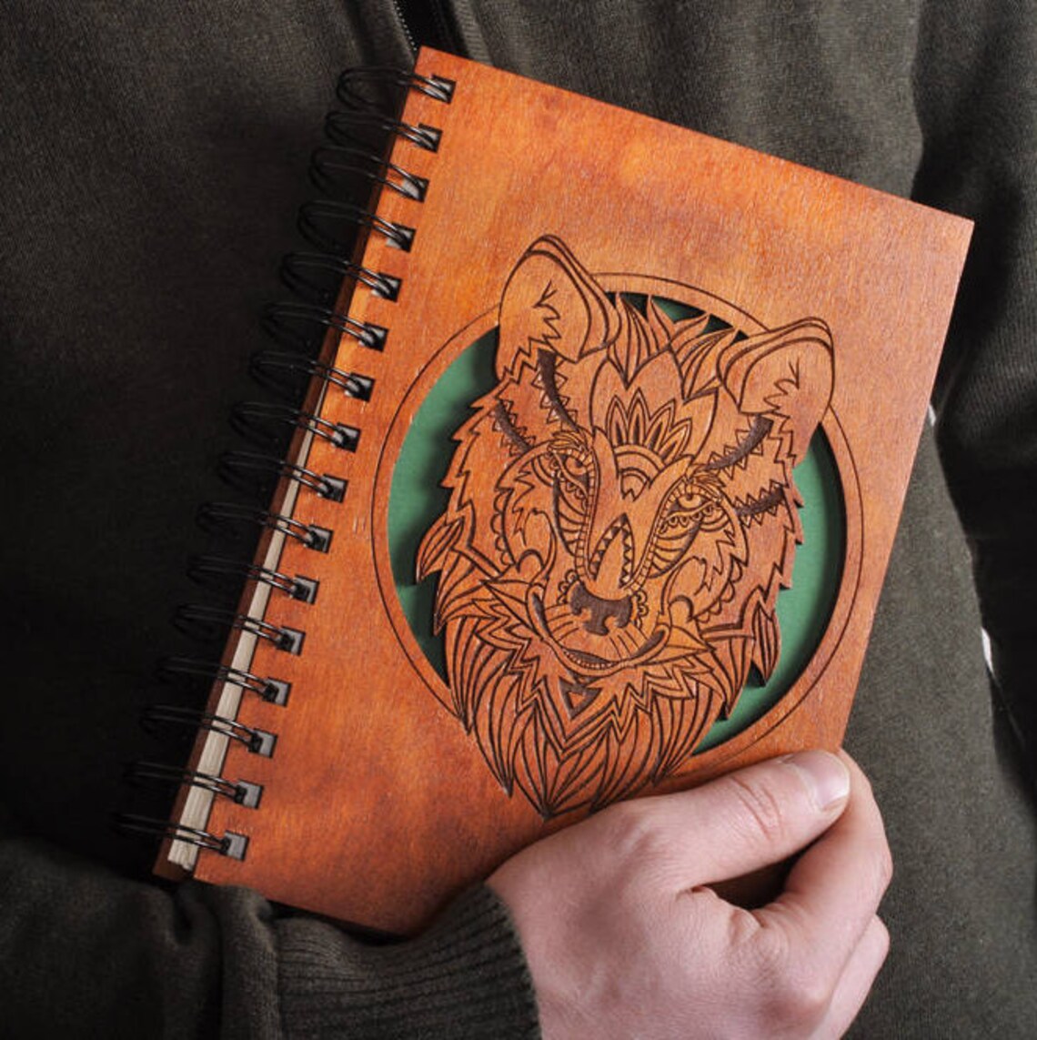 Wooden Notebook Wolf on the Cover Wooden Journal Memory Book | Etsy