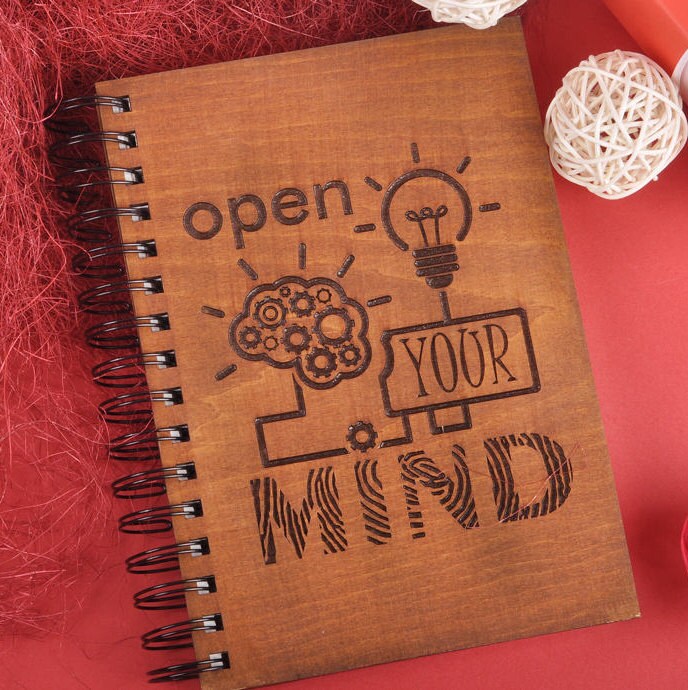 Open Your Mind Wooden Notebook Everyday Inspiration Journal - Etsy
