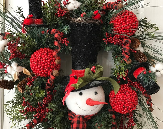 Ready to Ship Snowman Wreath, Snowman Wreaths, Cardinal Wreath, Snowman ...