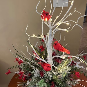 Lighted Cardinal Birch Tree Centerpiece: Christmas Table Decor - Etsy