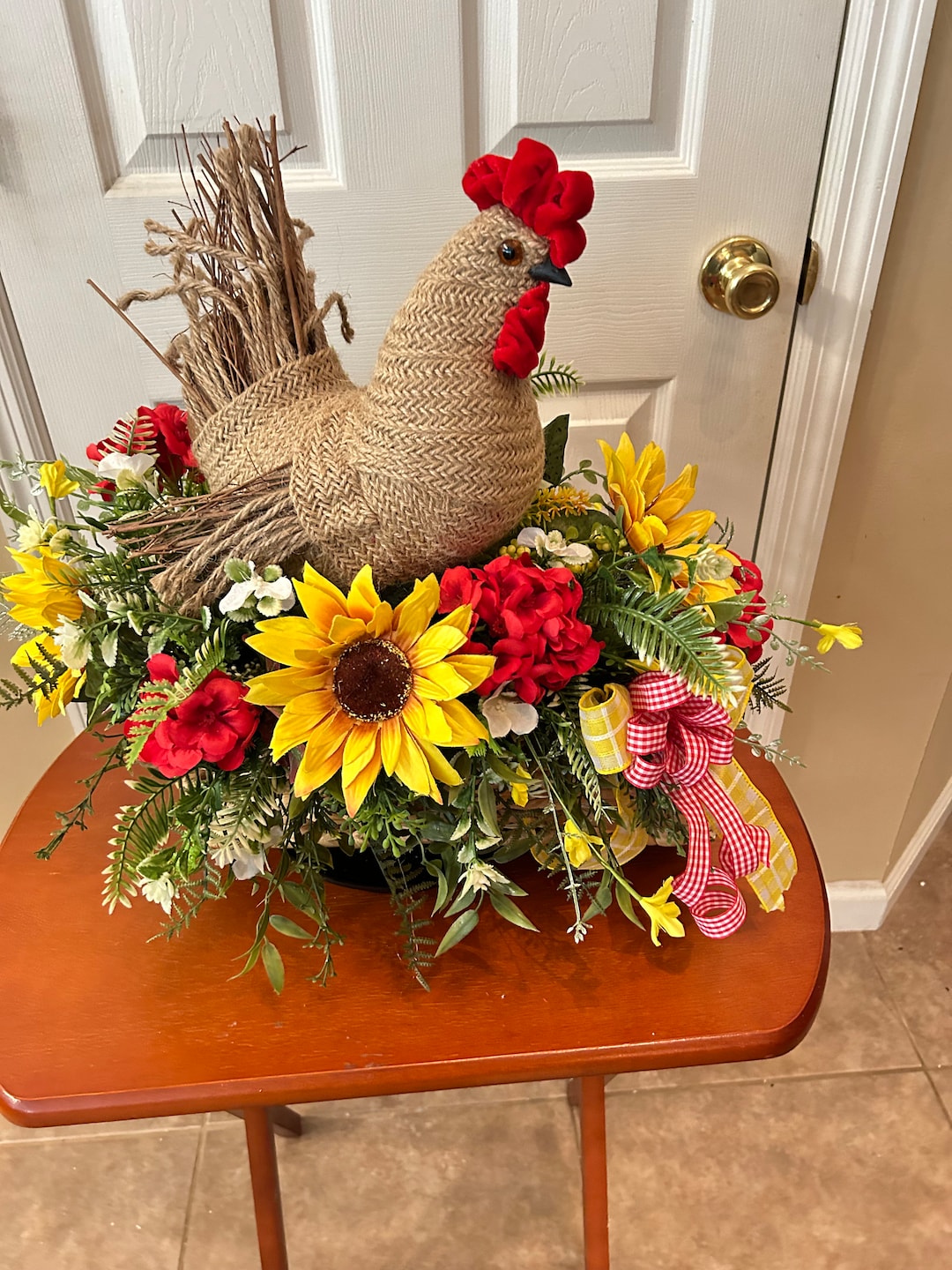 Farmhouse Rooster Sunflower Arrangement: Everyday Floral Centerpiece - Etsy