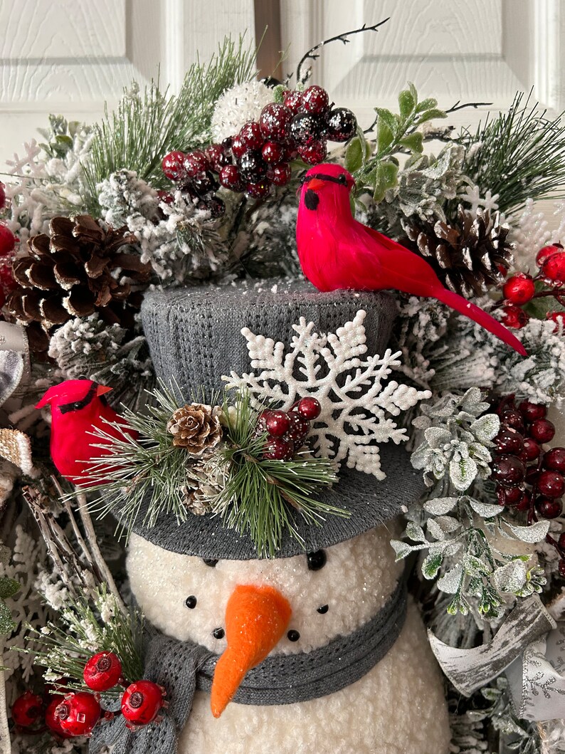 Rustic Snowman Wreath: Cardinal & Pine Christmas Decor - Etsy