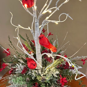 Lighted Cardinal Birch Tree Centerpiece: Christmas Table Decor - Etsy