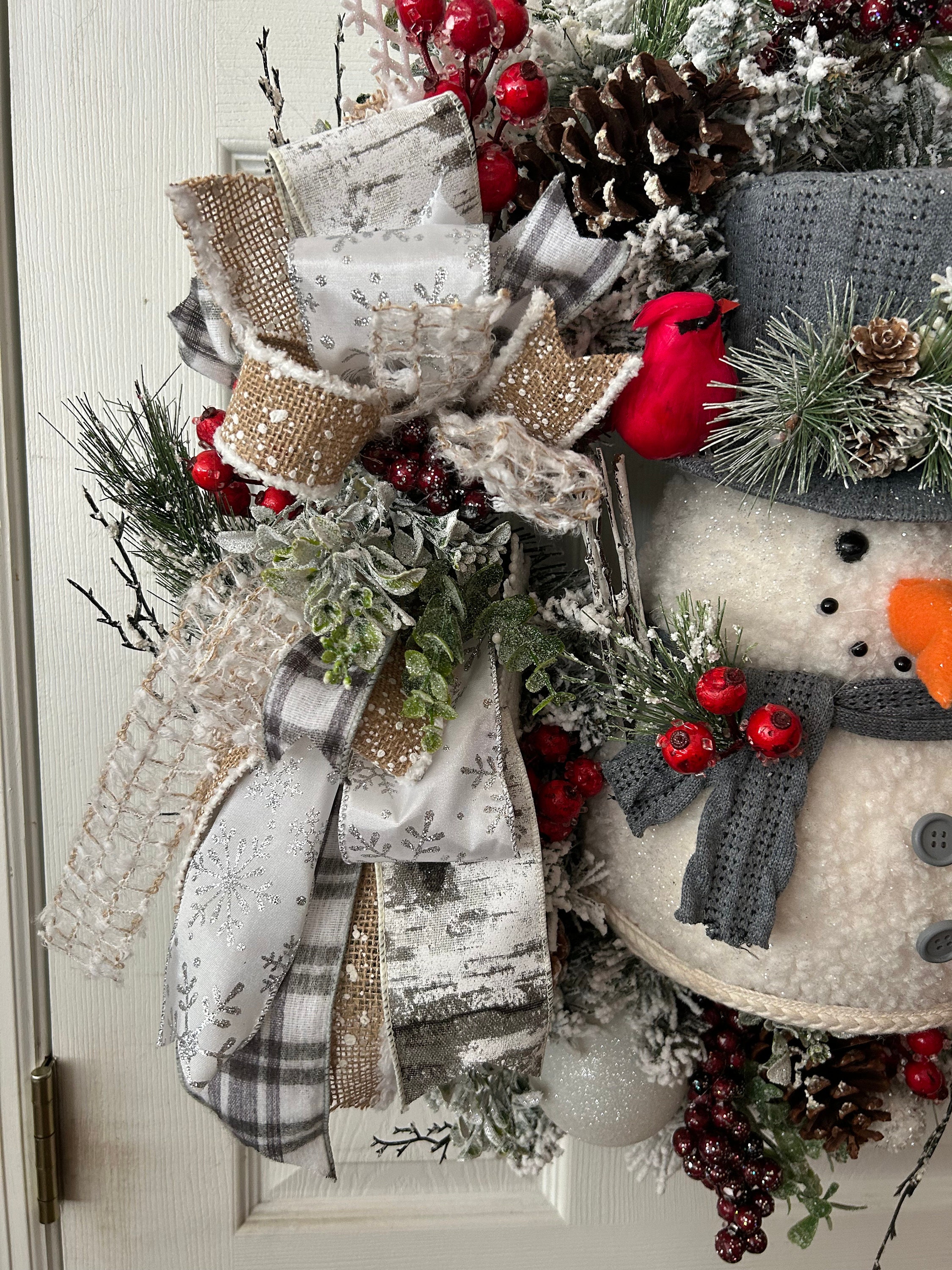 Rustic Snowman Wreath: Cardinal & Pine Christmas Decor - Etsy