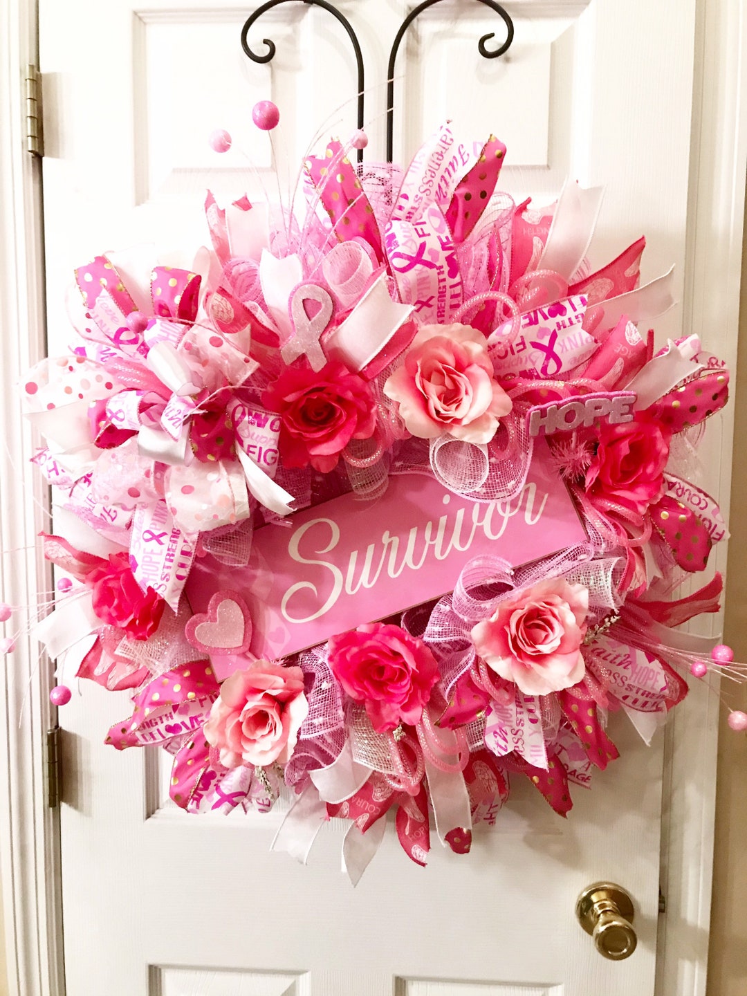 Breast Cancer Awareness Wreath: Pink Deco Mesh, Survivor Support - Etsy