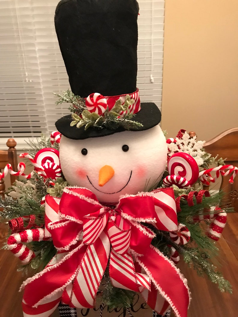 Winter Snowman Centerpiece Snowman Peppermint Snowman Top - Etsy