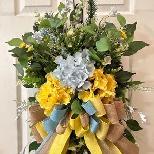 Yellow and Blue Floral Everyday Double Door Swags, Hydrangea Swag, Door ...