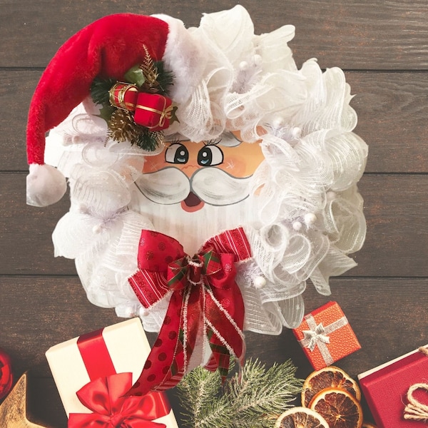 Santa Deco Mesh Wreath - Etsy