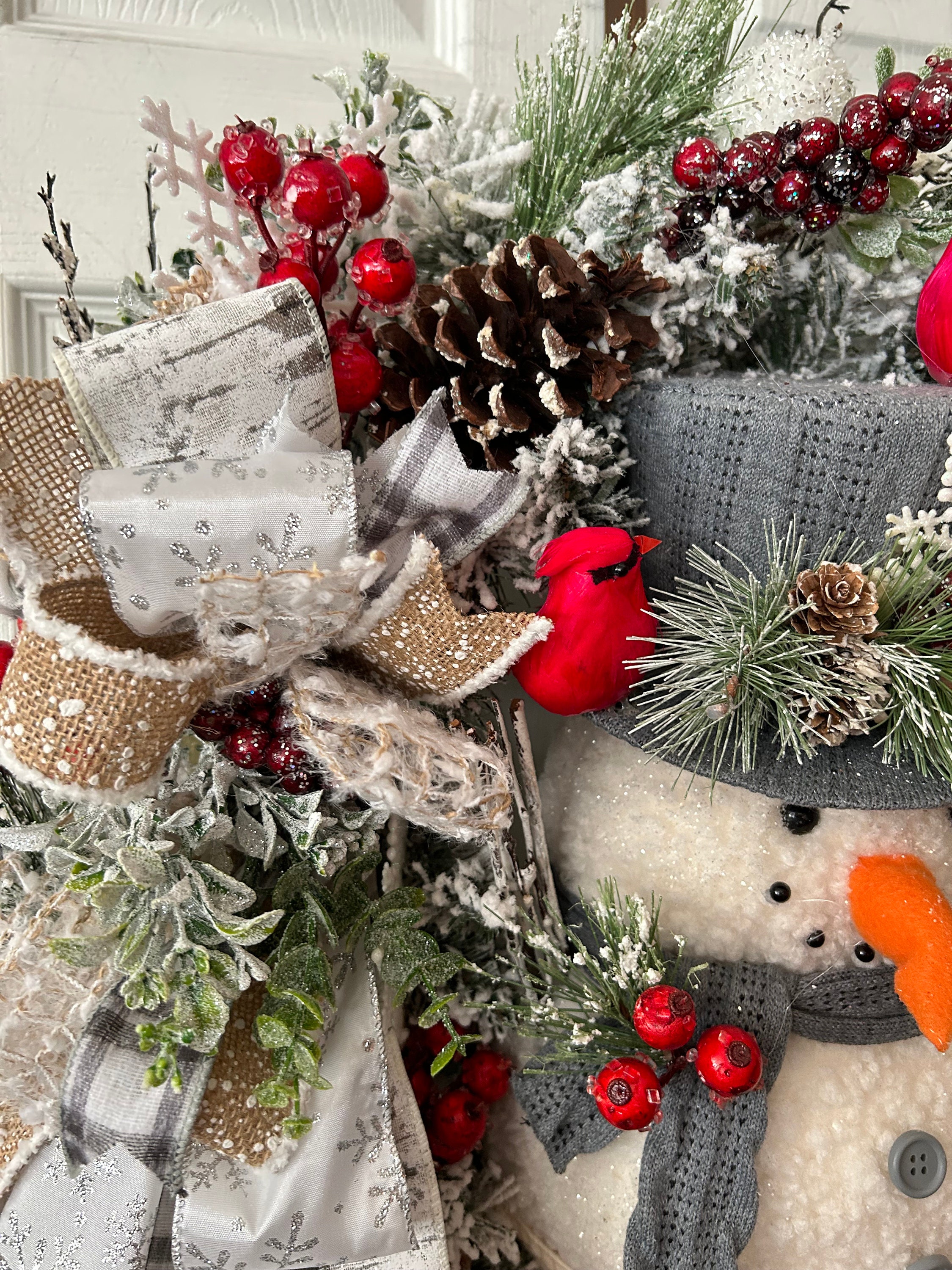 Rustic Snowman Wreath: Cardinal & Pine Christmas Decor - Etsy
