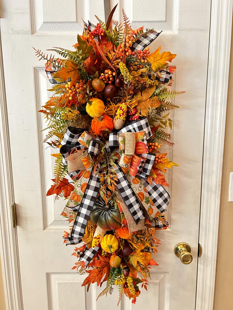 Fall Teardrop Swag: Pumpkin Harvest Door Decor, Autumn Decor, Fall Swag ...