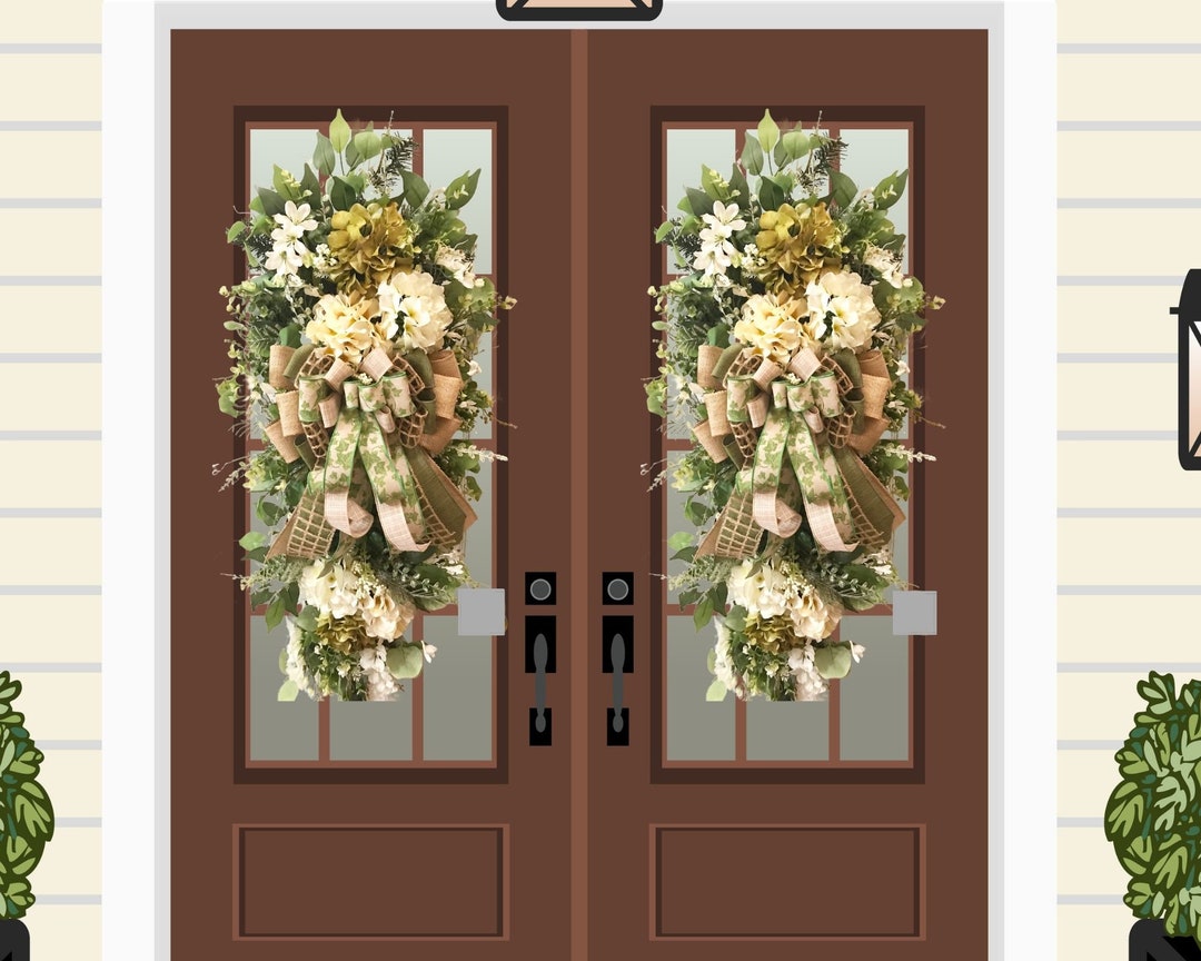 Hydrangea Double Door Swag: Floral Teardrop Door Hanger - Etsy