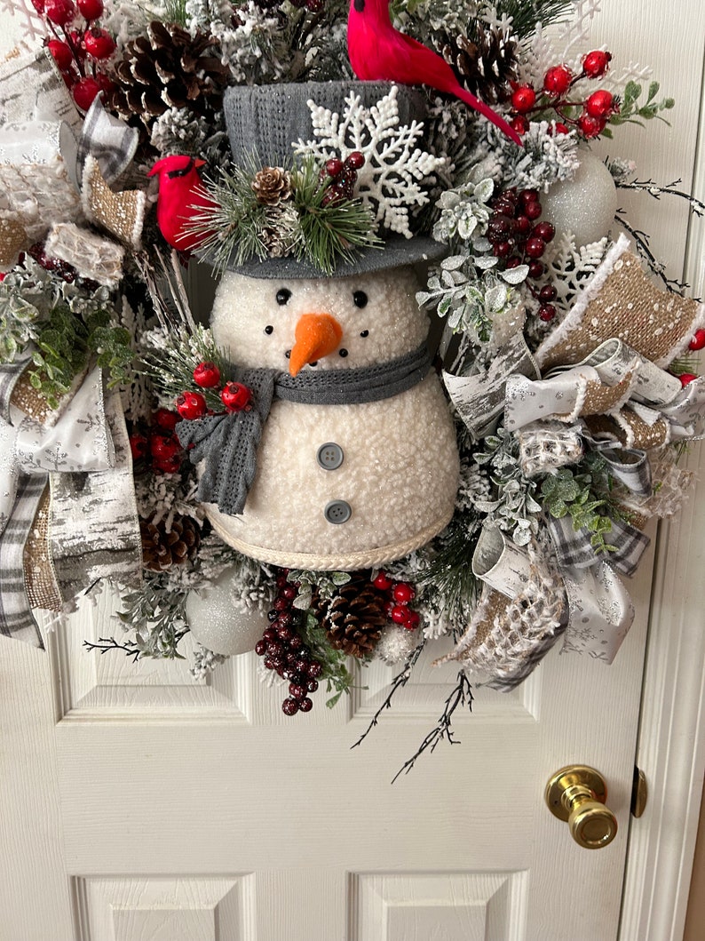 Rustic Snowman Wreath: Cardinal & Pine Christmas Decor - Etsy