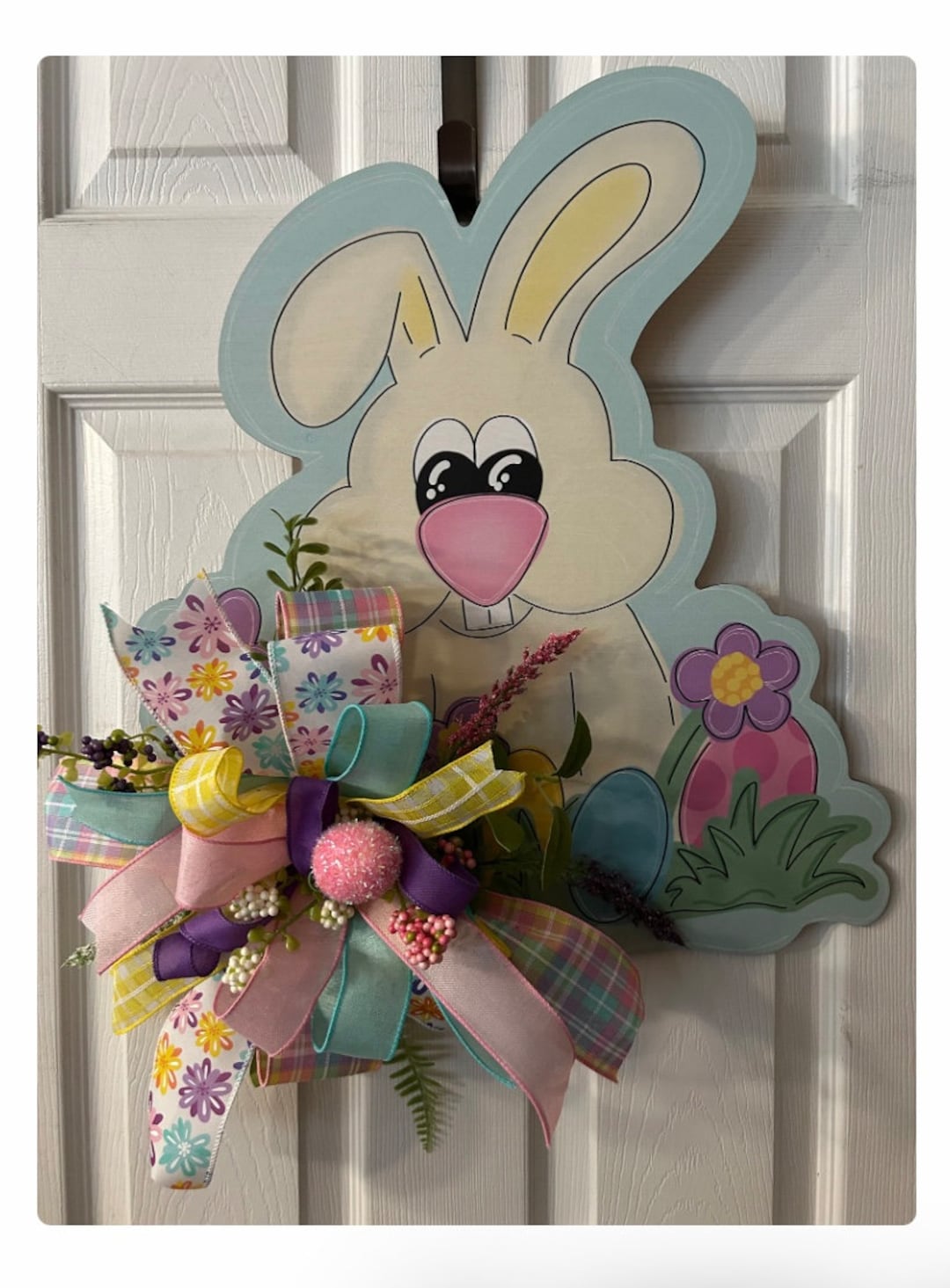Ready to Ship Wooden Easter Bunny Door Hanger, Easter Door Hanger, Door ...