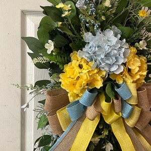 Yellow and Blue Floral Everyday Double Door Swags, Hydrangea Swag, Door ...