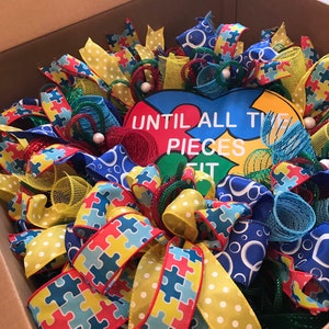 Autism Awareness Wreath, Autism Wreath, Deco Mesh Wreath, Deco Mesh ...