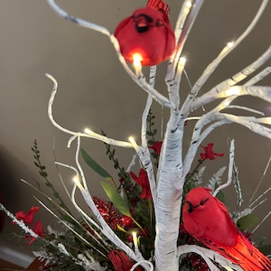 Lighted Cardinal Birch Tree Centerpiece: Christmas Table Decor - Etsy