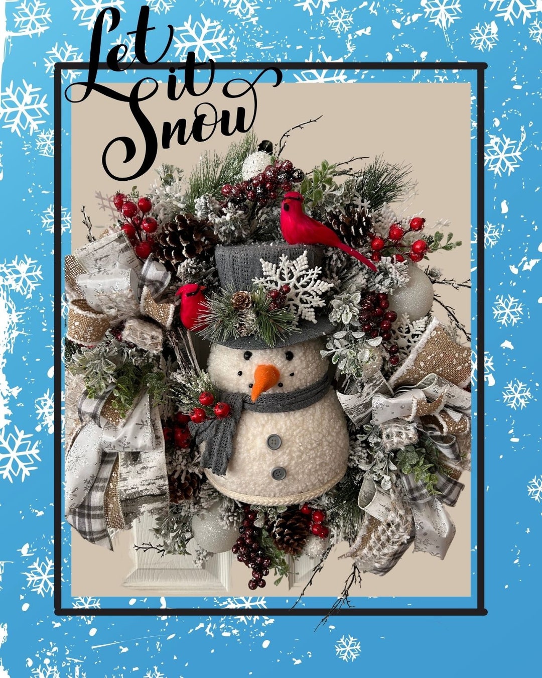 Rustic Snowman Wreath: Cardinal & Pine Christmas Decor - Etsy