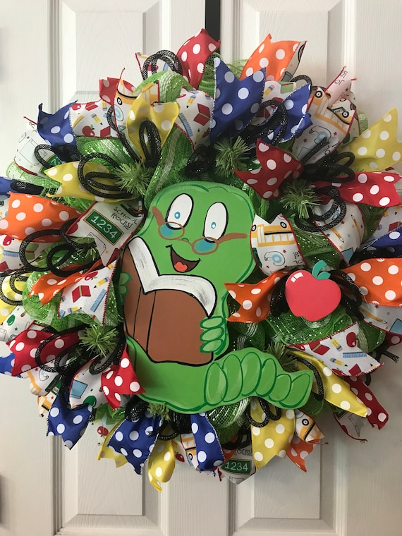 Bookworm Deco Mesh Wreath Back to School Wreath Deco Mesh | Etsy