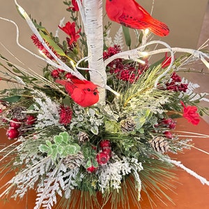 Lighted Cardinal Birch Tree Centerpiece: Christmas Table Decor - Etsy