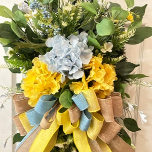 Yellow and Blue Floral Everyday Double Door Swags, Hydrangea Swag, Door ...