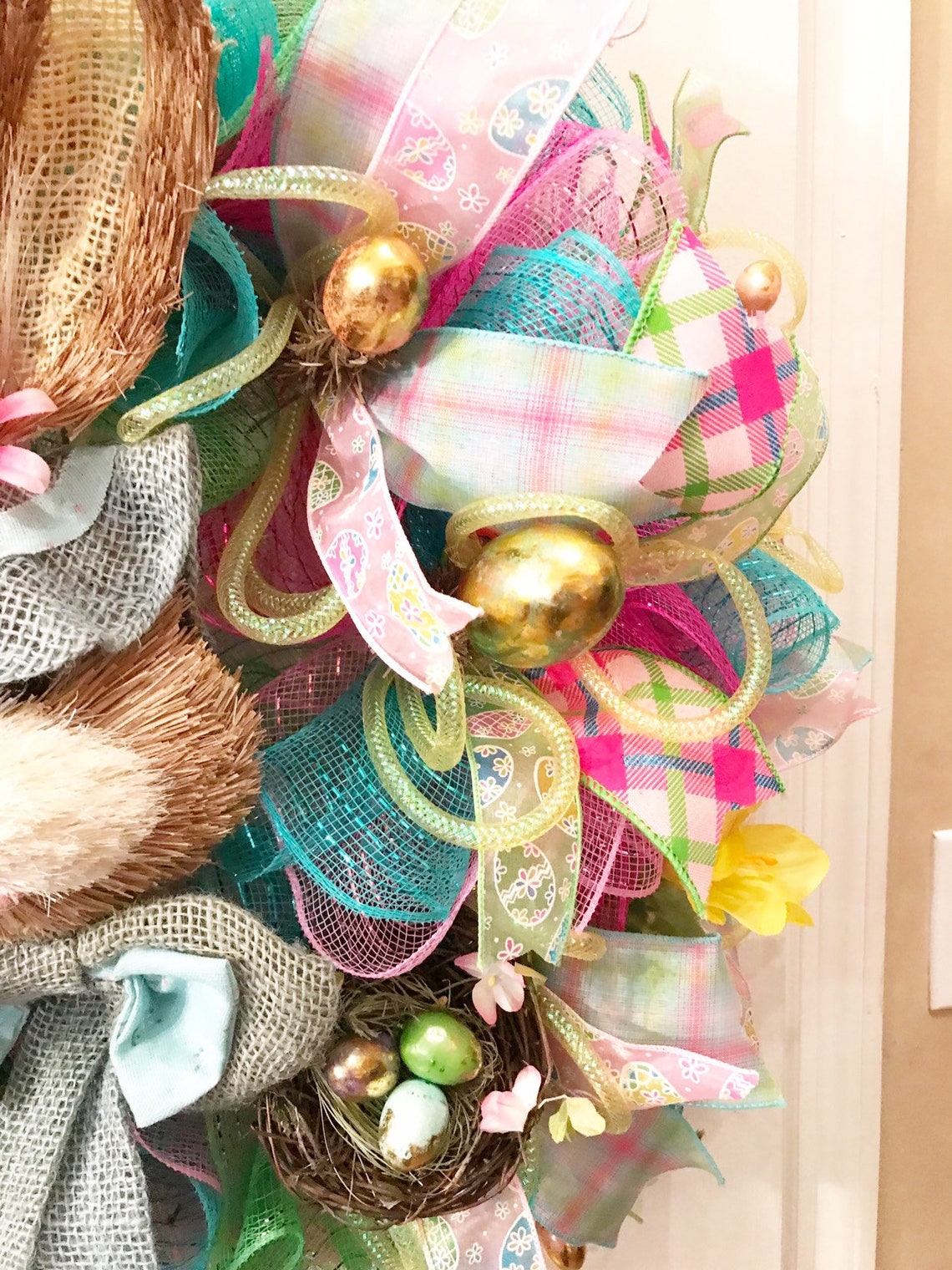 Easter Bunny Deco Mesh Wreath Front Door Decor Spring Deco - Etsy