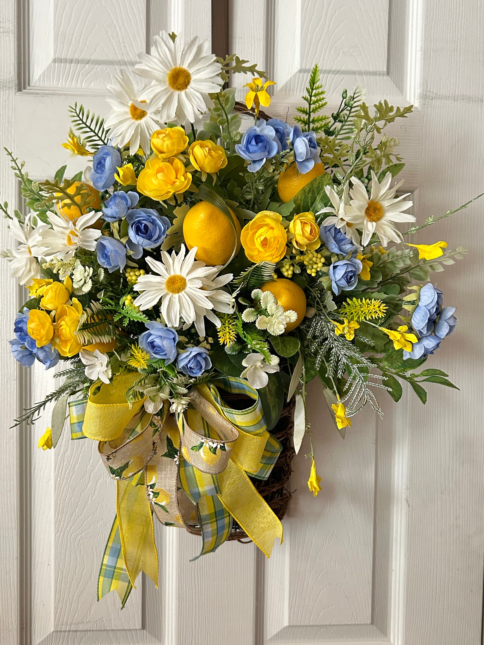 Lemon Floral Hanging Basket: Spring Summer Grapevine Arrangement - Etsy