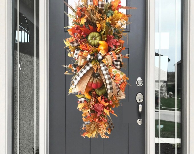 Fall Swag, Autumn Swag, Pumpkin Swag, Harvest Swag, Fall Teardrop Swag ...